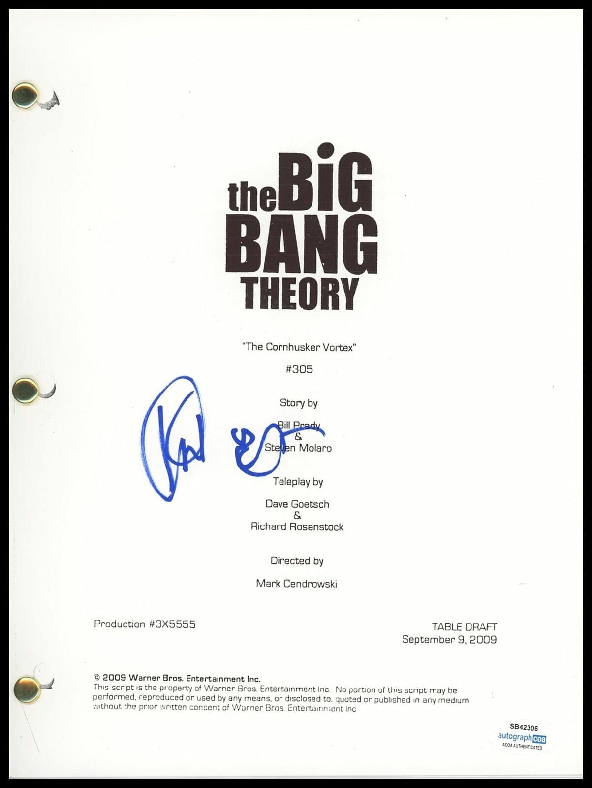 Kunal Nayyar The Big Bang Theory Autograph Signed Cornhusker Vortex Script Autographia