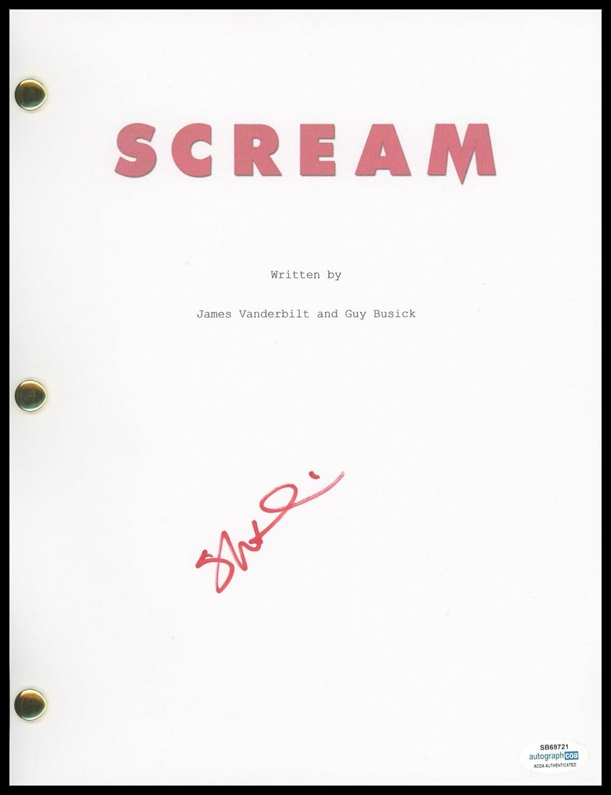 Skeet Ulrich "Scream" AUTOGRAPH Signed 'Billy Loomis' Script Screenplay ...