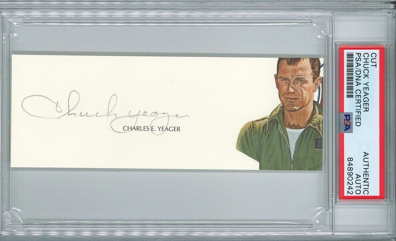 CHUCK YEAGER SIGNED CUT SIGNATURE PSA DNA 84890242 (D) WWII ACE TEST ...