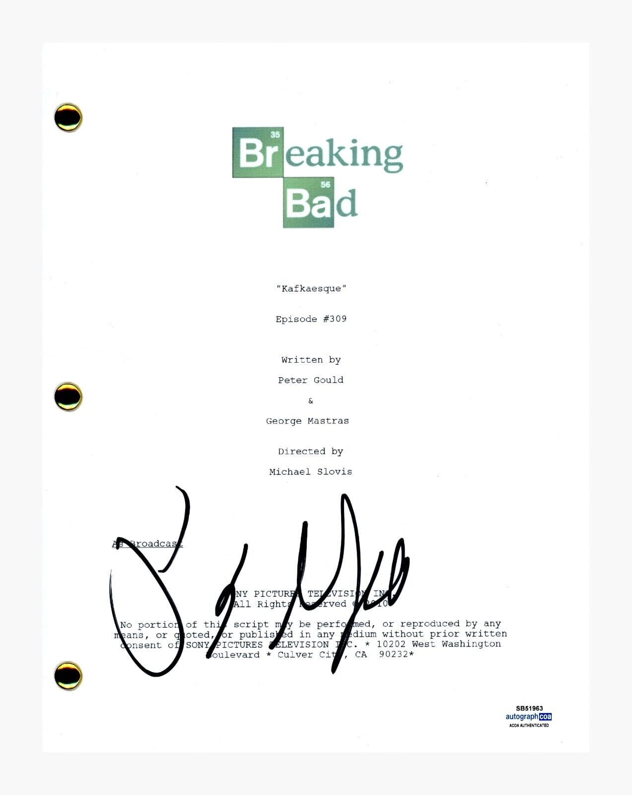 Peter Gould Signed Breaking Bad Kafkaesque Episode 309 Script Writer ...